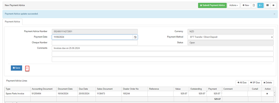 How to create a Payment Advice – Kubota