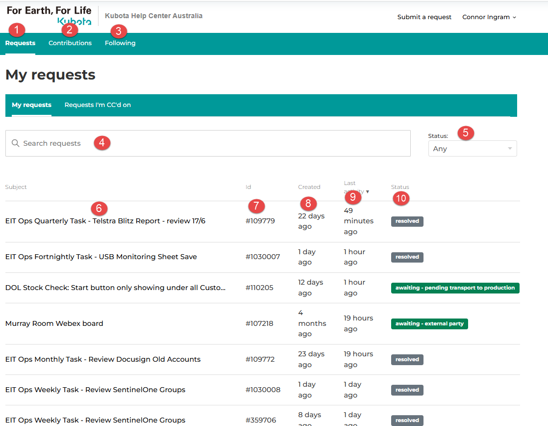 Zendesk: how to view my EIT tickets – Kubota
